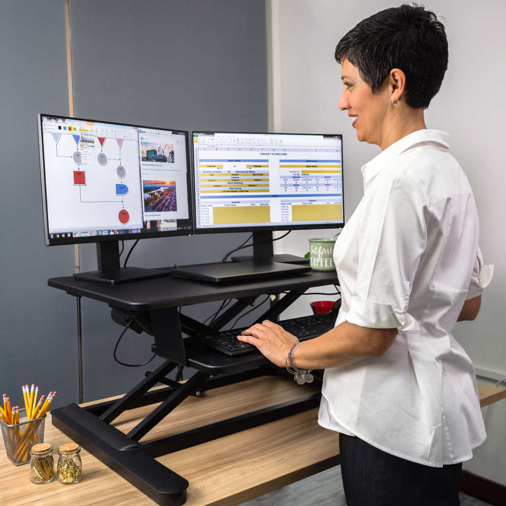 Ergotech Freedom E-Desk 36" Wide Electric Standing Desk Converter- Bla ...