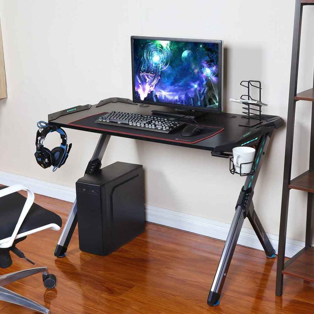 Eureka Ergonomic R1-S Gaming Computer Desk with RGB LED Lights and Gea ...