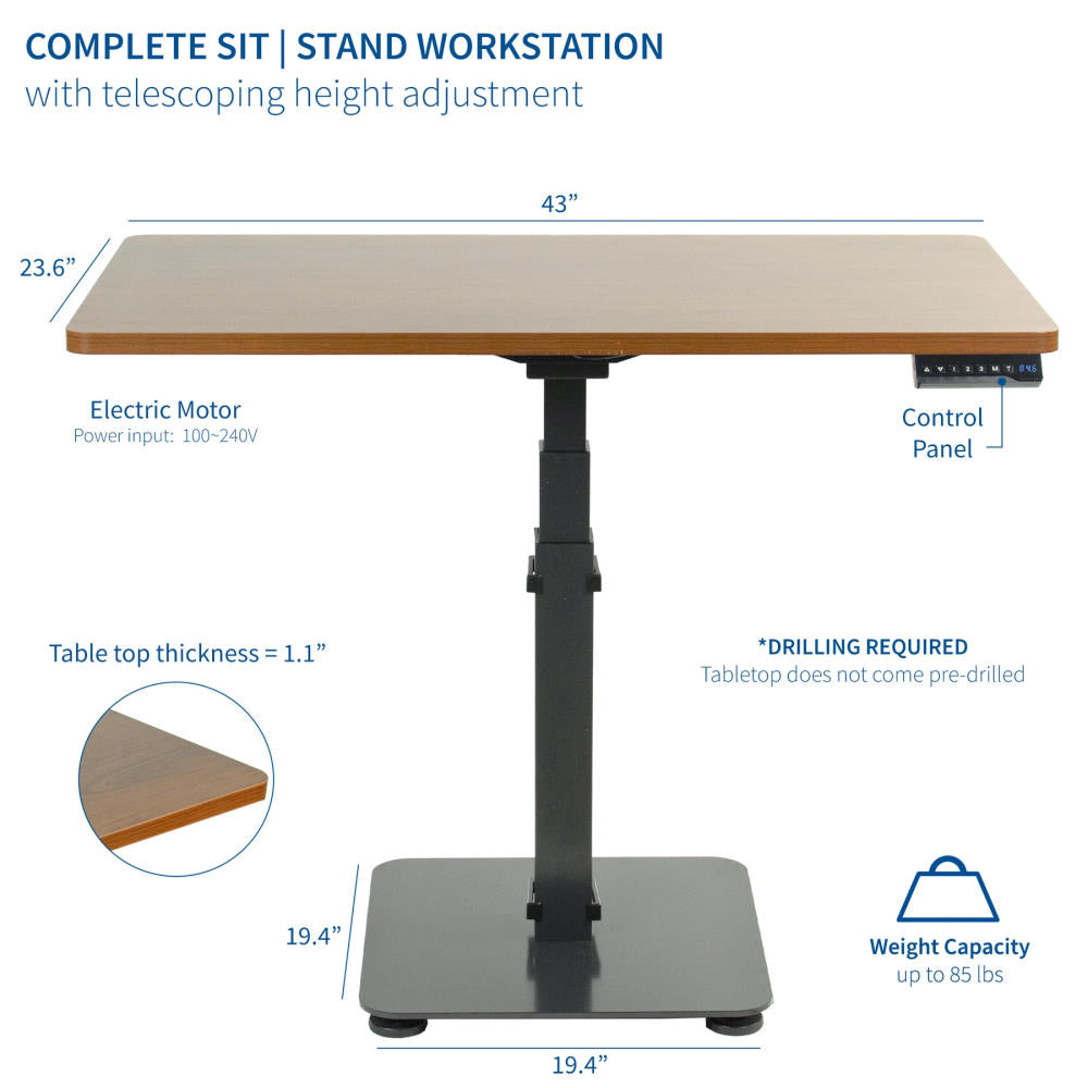 Vivo 43" Wide One Column Electric Adjustable Height Standing Desk ...